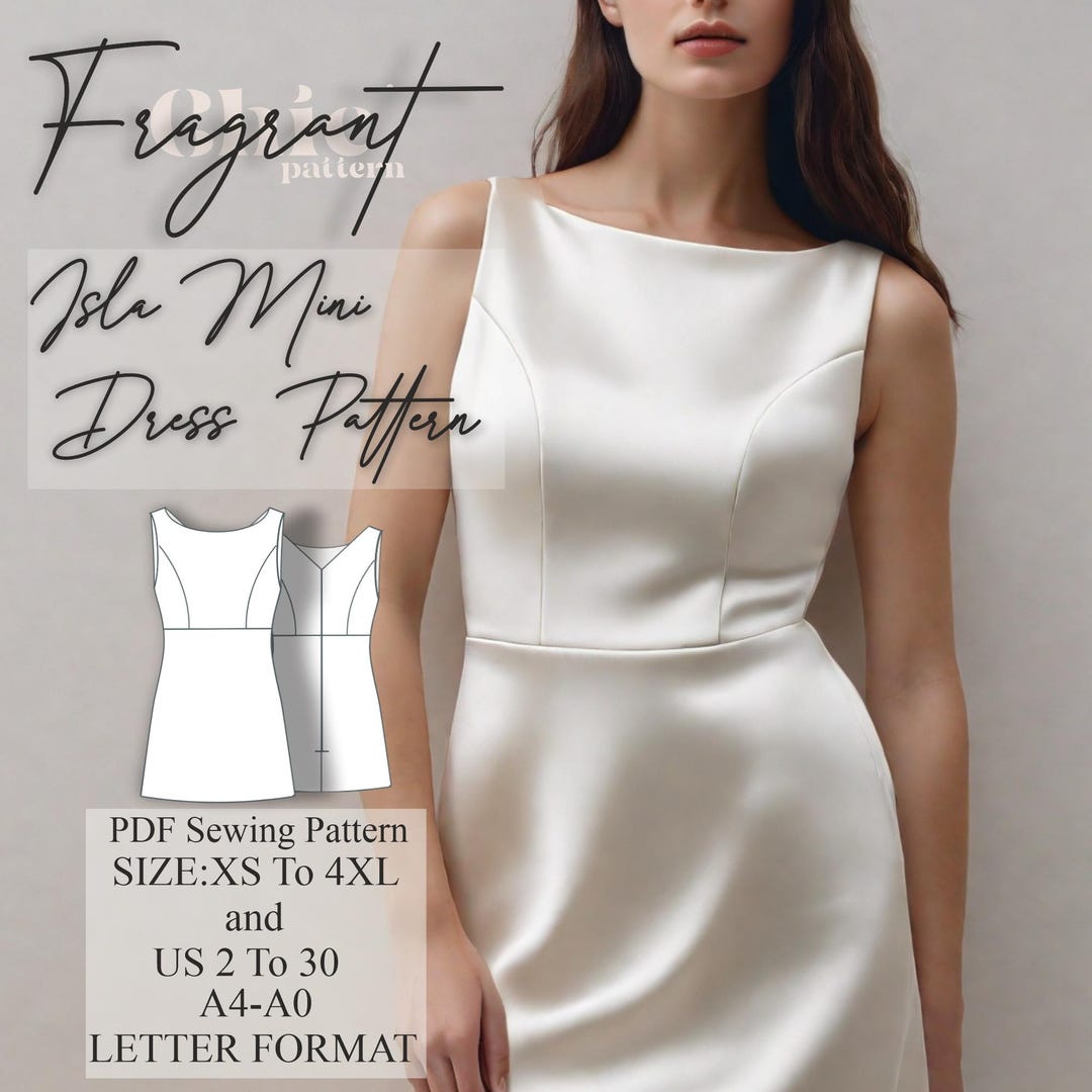 Boat Neck Dress Sewing Pattern , Mini Dress Sewing Pattern , Back V ...