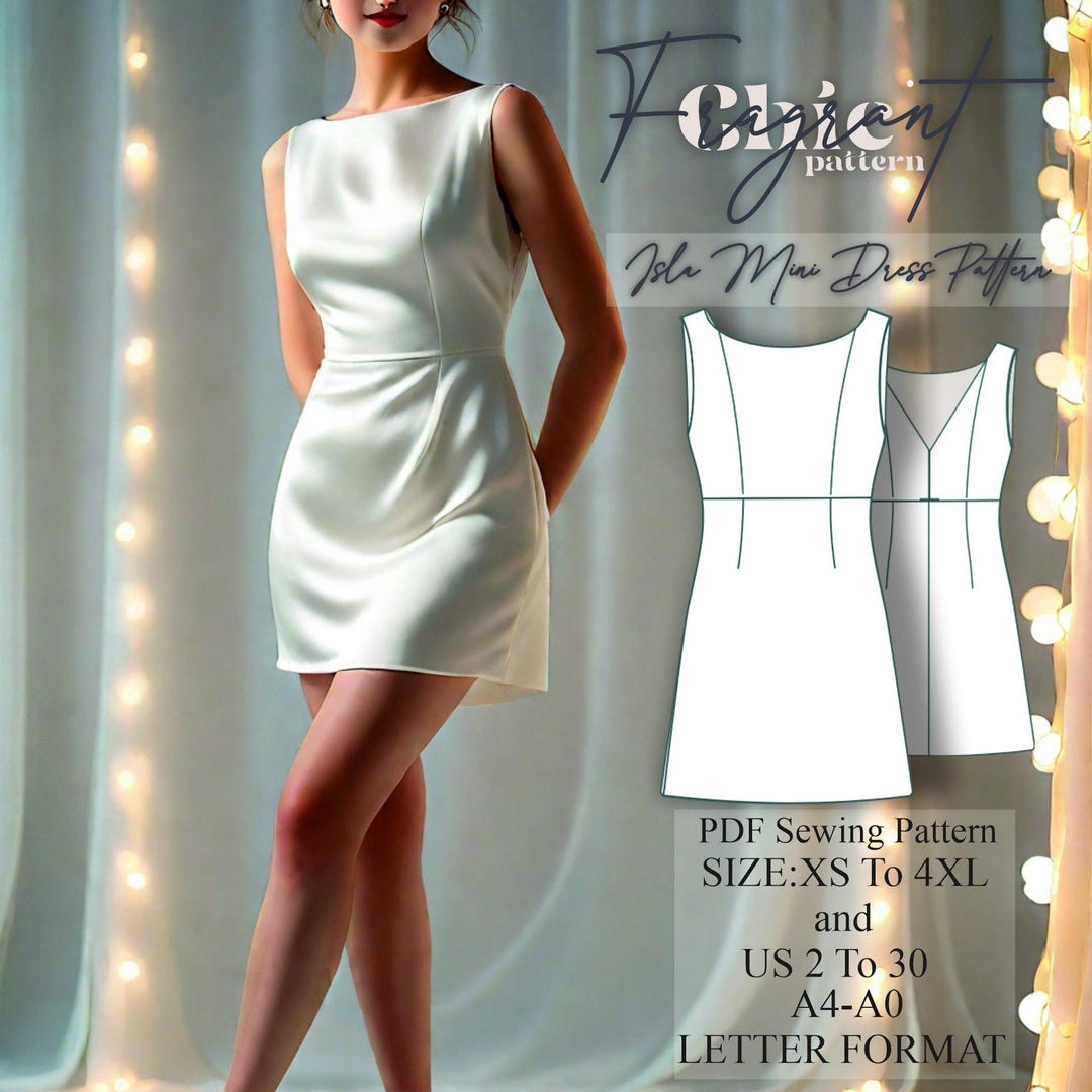 Boat Neck Dress Sewing Pattern,back V-neck Dress,mini Elegant Dress ...
