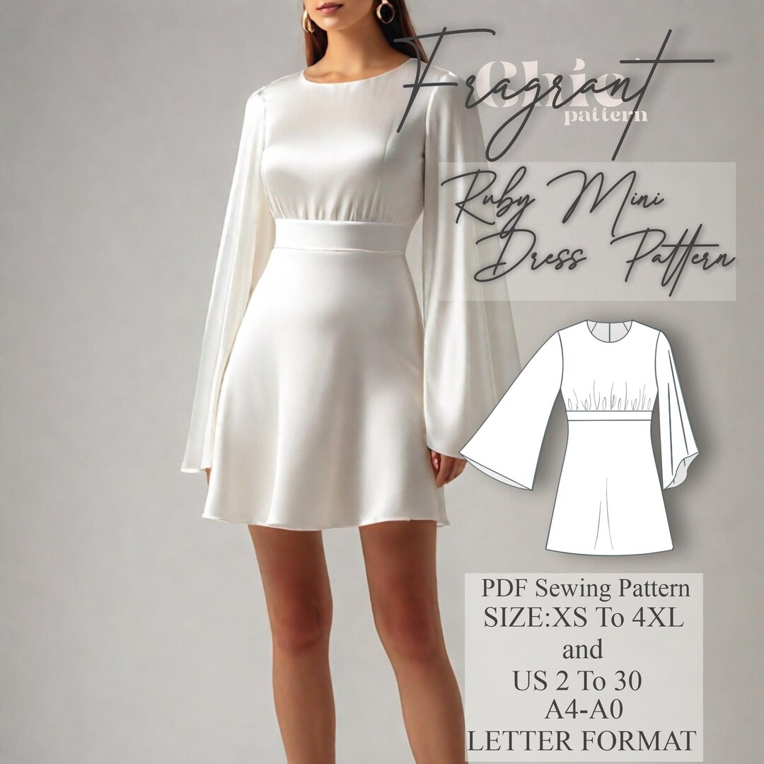 Mini Dress Sewing Pattern | Long Sleeved Dress Sewing Pattern | Women ...
