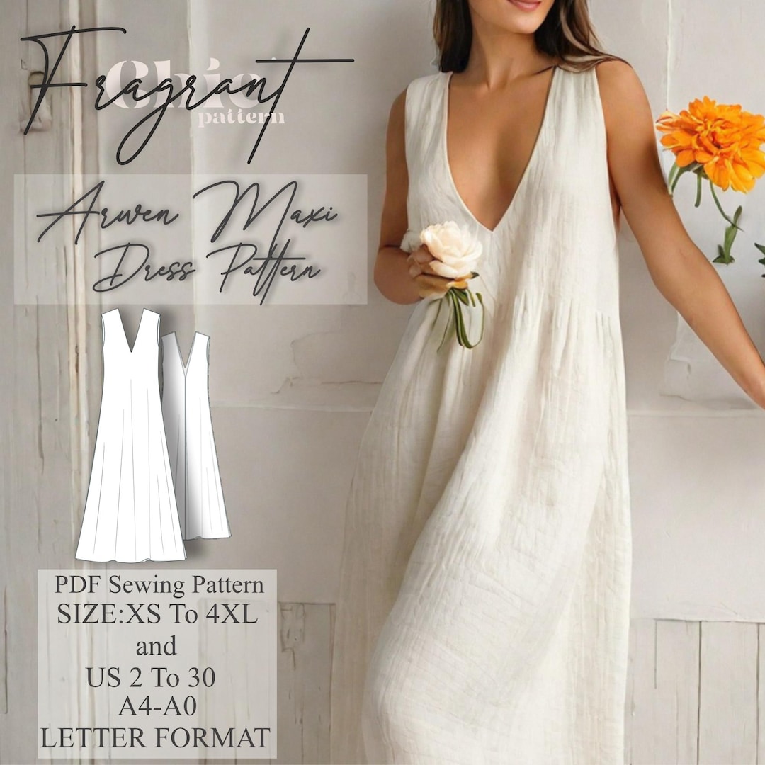 V Neck Dress Pattern , Maxi Dress Sewing Pattern , Women Dress Sewing ...
