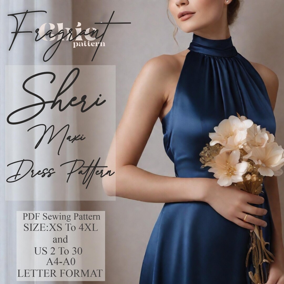 Halter Neck Dress Sewing Pattern, Maxi Dress Sewing Pattern, Women ...