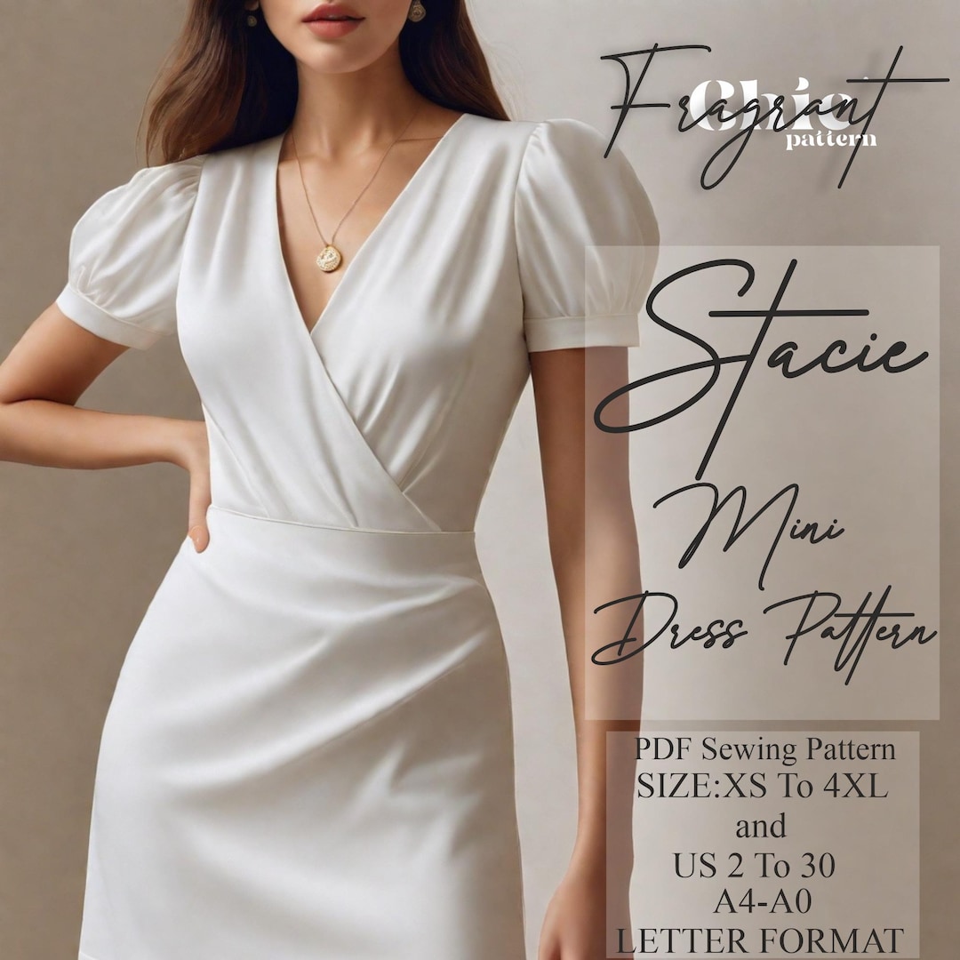 Wrap Neck Dress Pattern | Mini Dress Sewing Pattern | Women Dress ...