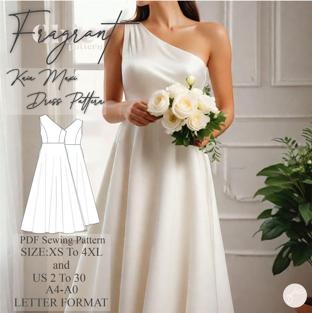 One Shoulder Dress Sewing Pattern, Maxi Dress Sewing Pattern ...