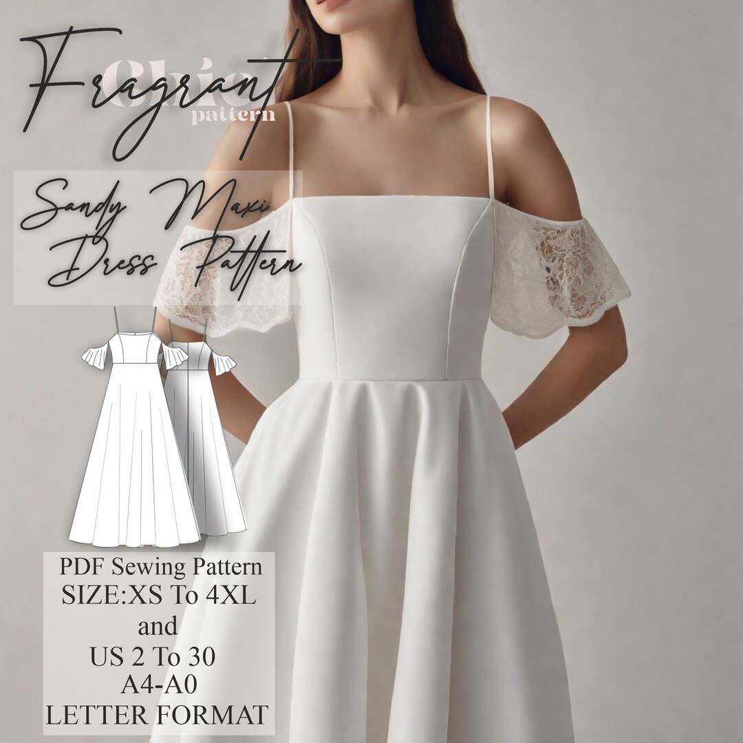 Off-shoulder Dress Sewing Pattern, Maxi Dress Sewing Pattern, Wedding ...