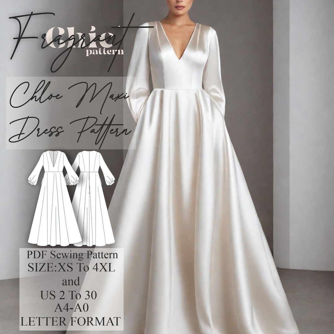 V Neck Dress Sewing Pattern | Maxi Dress Sewing Pattern | Long Sleeved ...