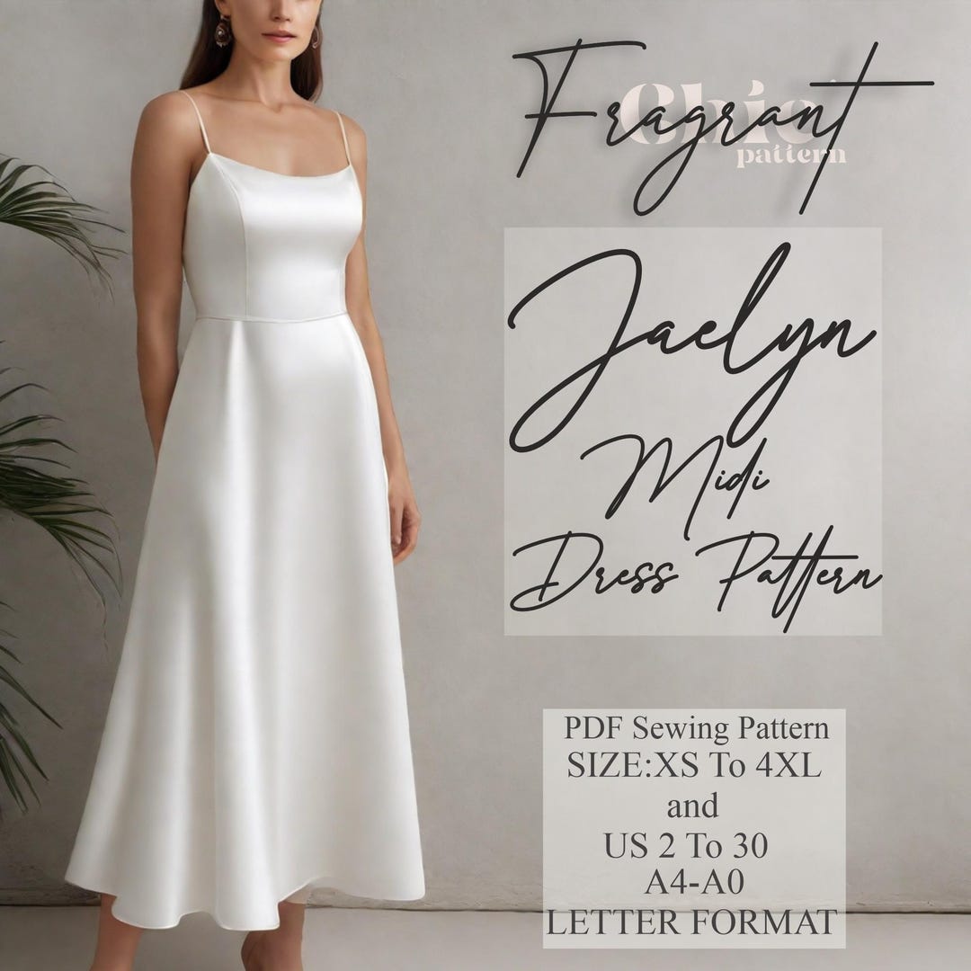 Strap Dress Sewing Pattern, Midi Dress Pattern, Women Dress Sewing ...