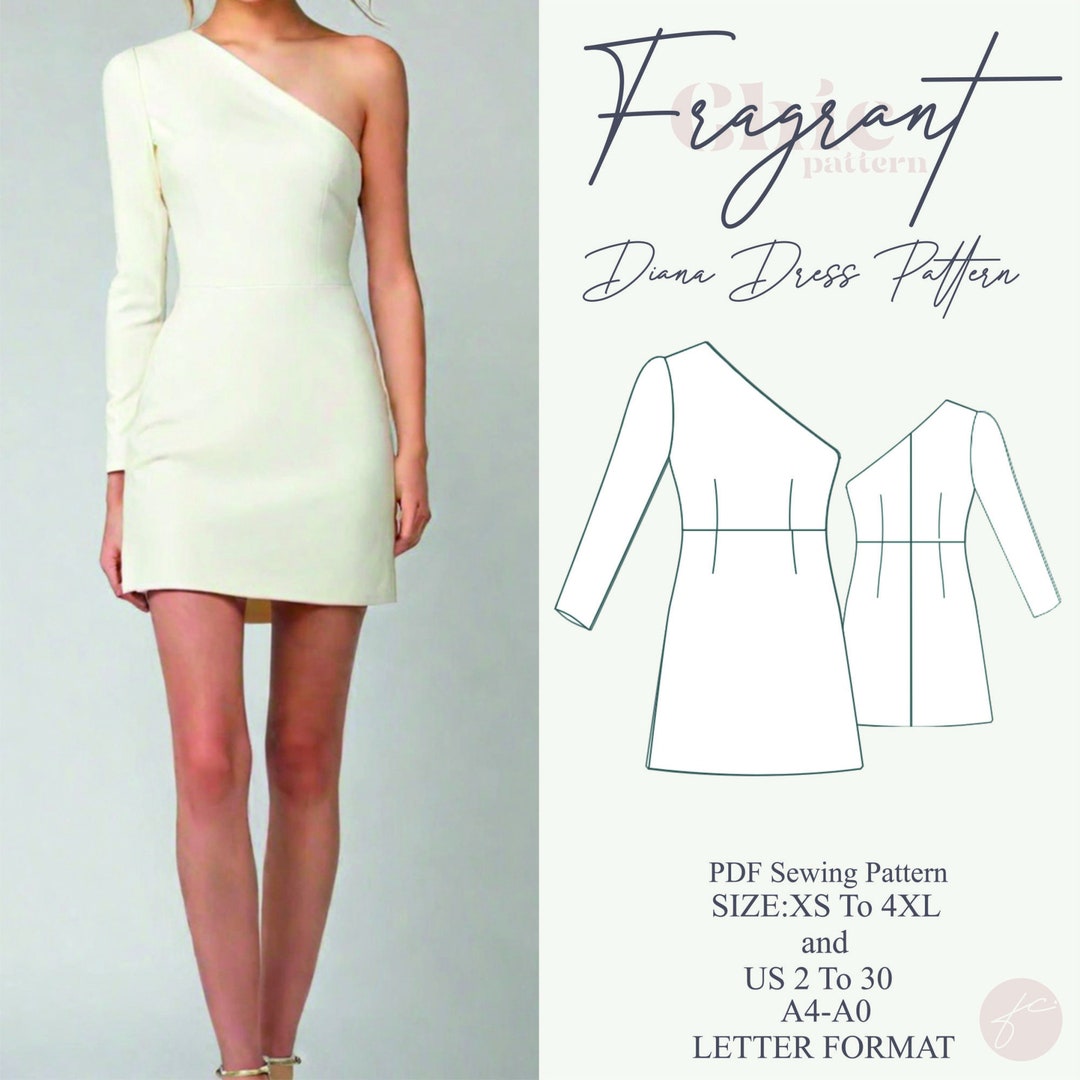 Diana Mini Dress Pattern, One Sleeve Dress Pattern, Assymetrical,edgy ...