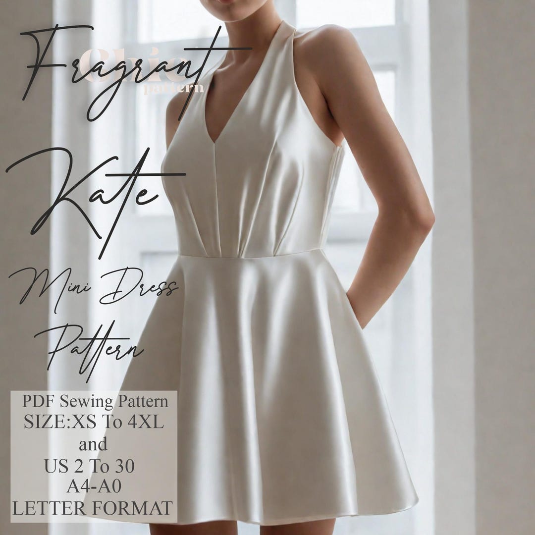 Halter Neck Dress Sewing Pattern, Mini Dress Sewing Pattern, Women ...