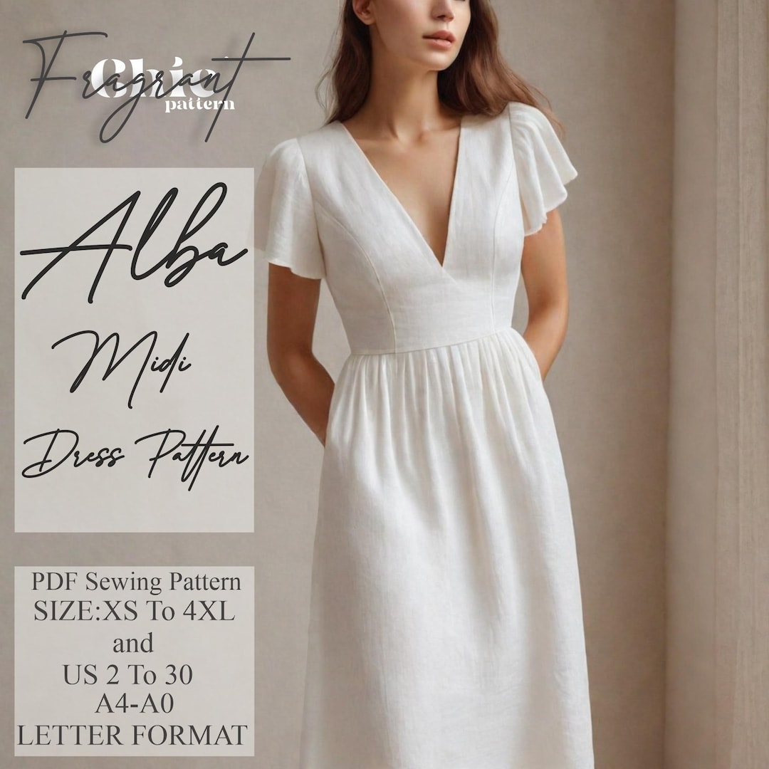 V Neck Dress Sewing Pattern | Flared Sleeve Dress Sewing Pattern ...