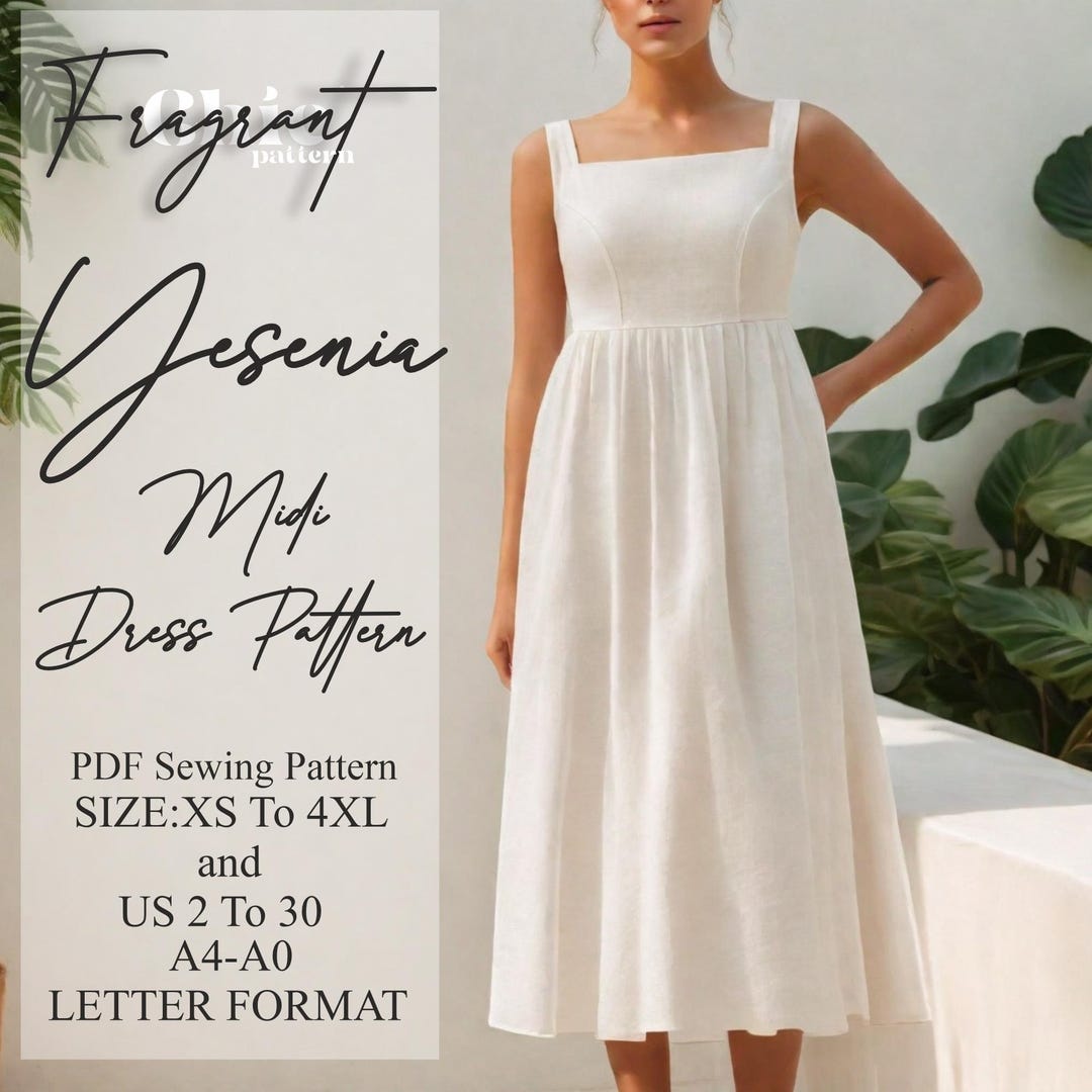 Midi Dress Sewing Pattern, Gathered Dress Sewing Pattern, Women Sewing ...