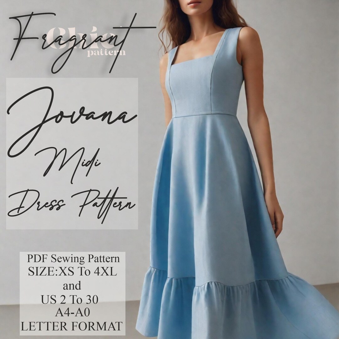 Midi Dress Sewing Pattern,ruffle Dress Pattern,square Neck Dress ...