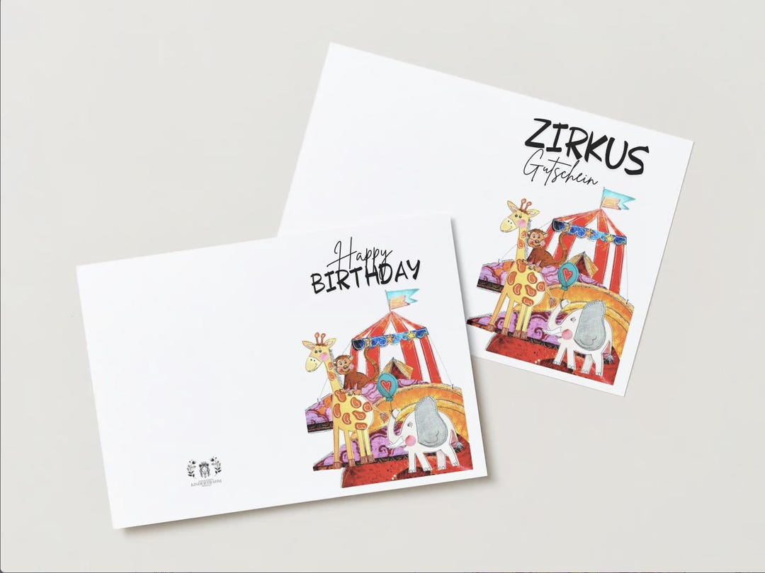 Digital Birthday Card Circus and Circus Voucher Card A5 and A6 ...