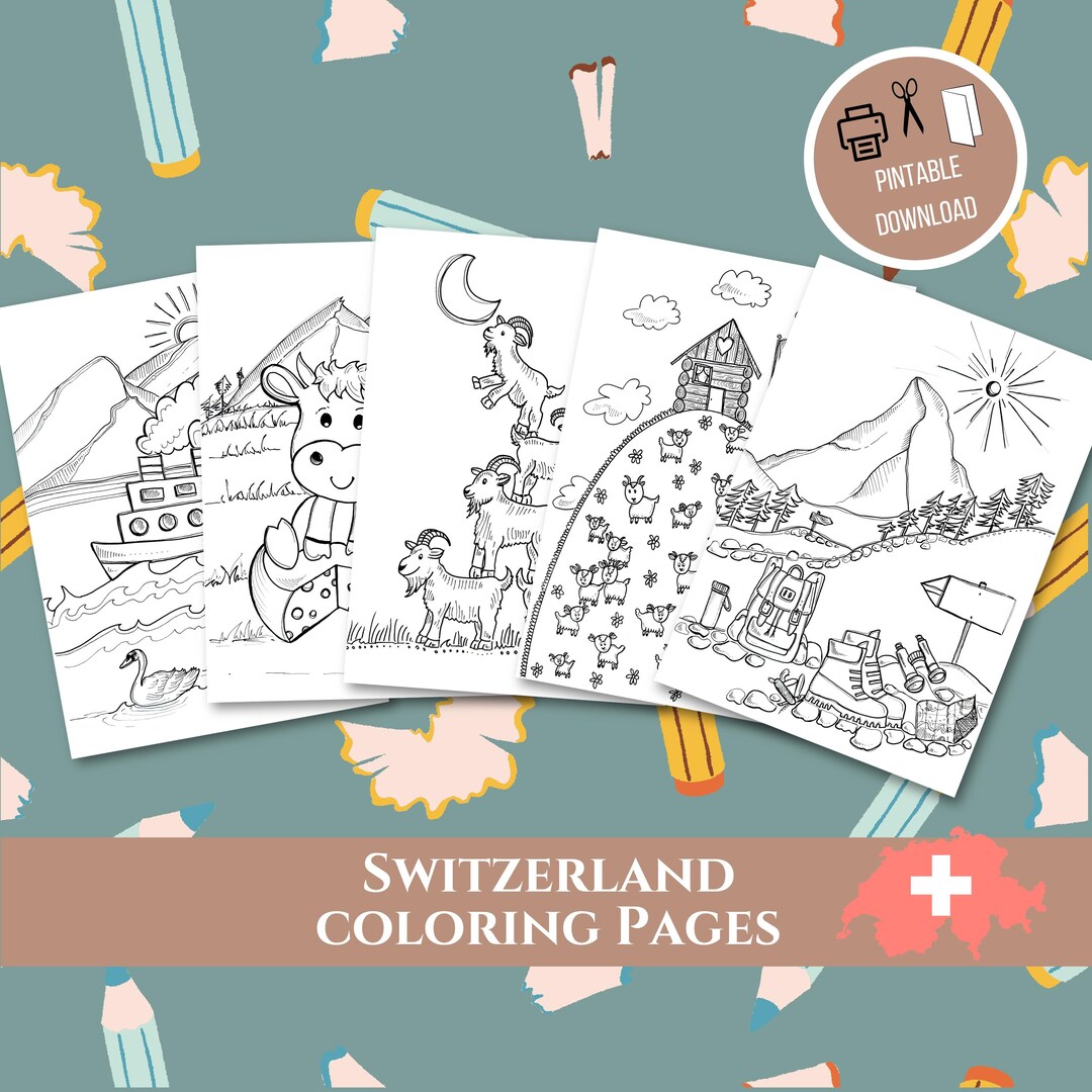 5 Coloring Pages Switzerland Motifs, Hand-drawn to Print, Digital ...