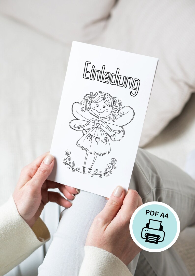 Invitations to Color In, Card A5, Children's Birthday, Fairy, DIY ...