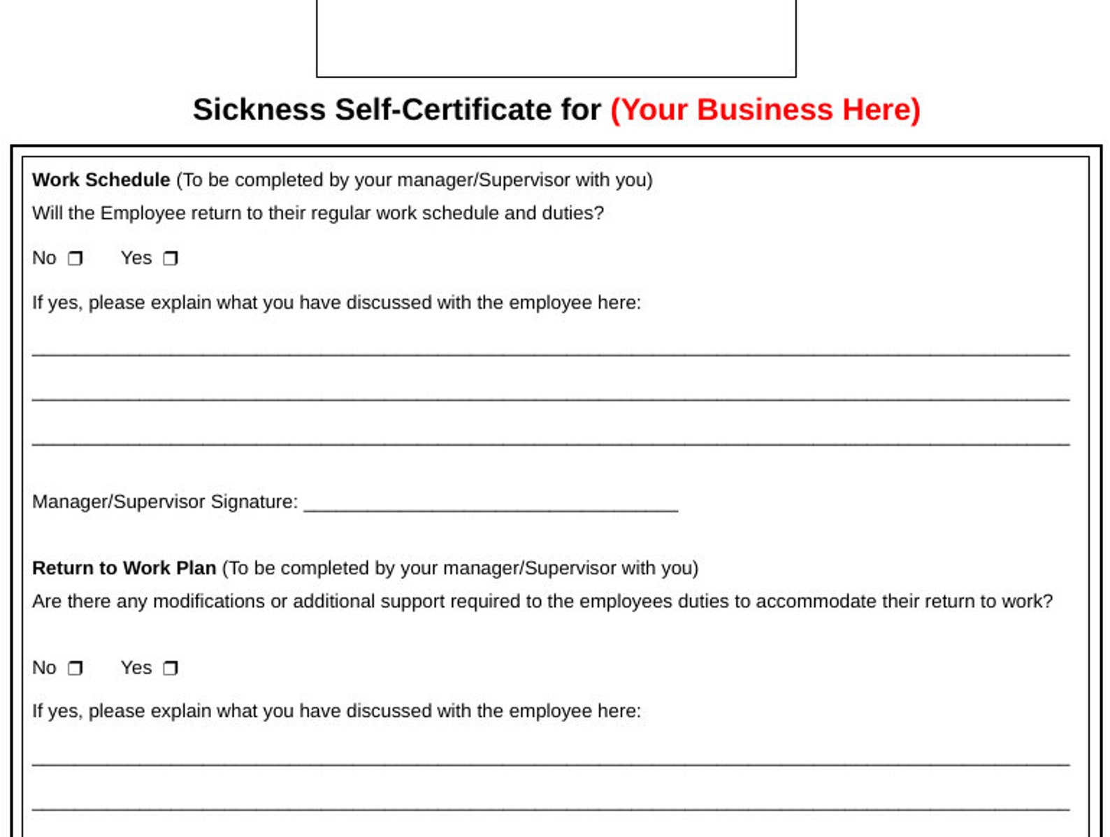 Return to Work After Sickness Template | Fully Editable Document ...