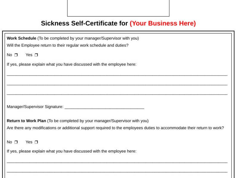 Return to Work After Sickness Template | Fully Editable Document ...