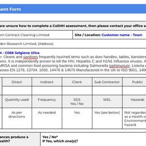Cossh Assessment Template | Fully Editable Document | Commercial ...