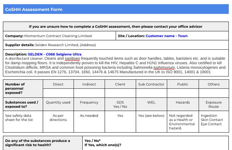 Cossh Assessment Template | Fully Editable Document | Commercial ...