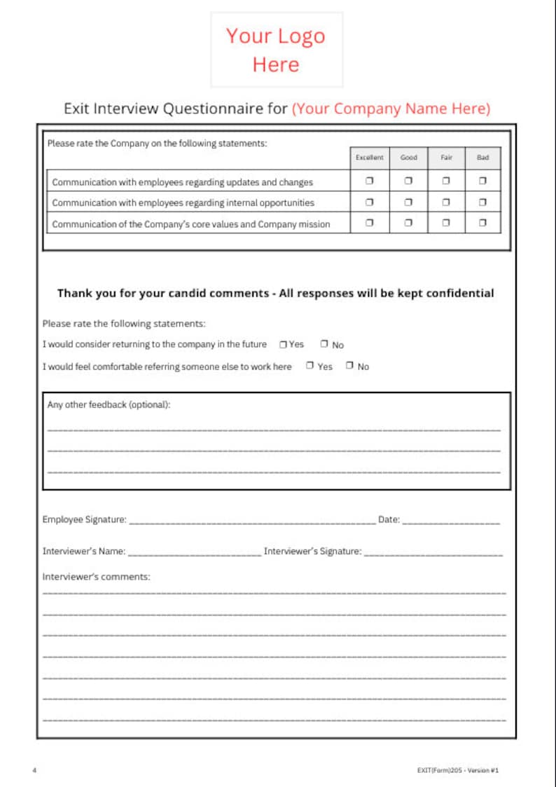 Employee Exit Interview Template | Fully Editable Document | Commercial ...