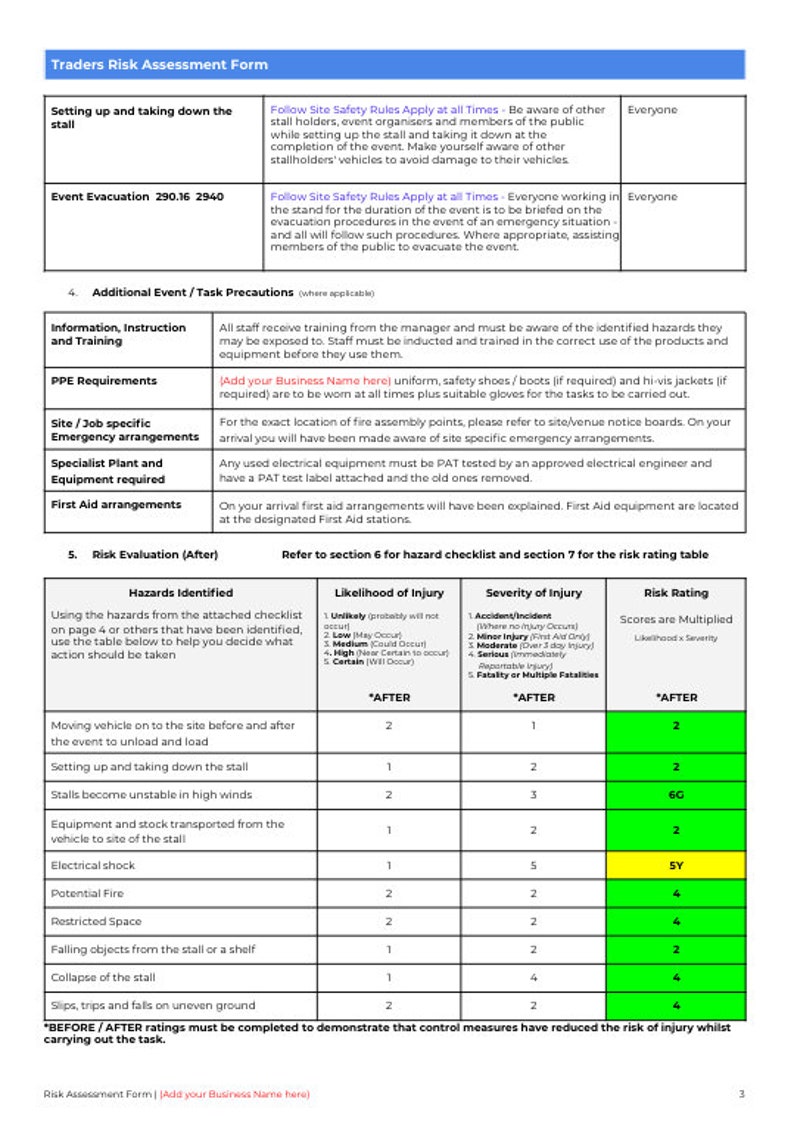 Risk Assessment Template for Stallholders, Traders and Events | Craft ...
