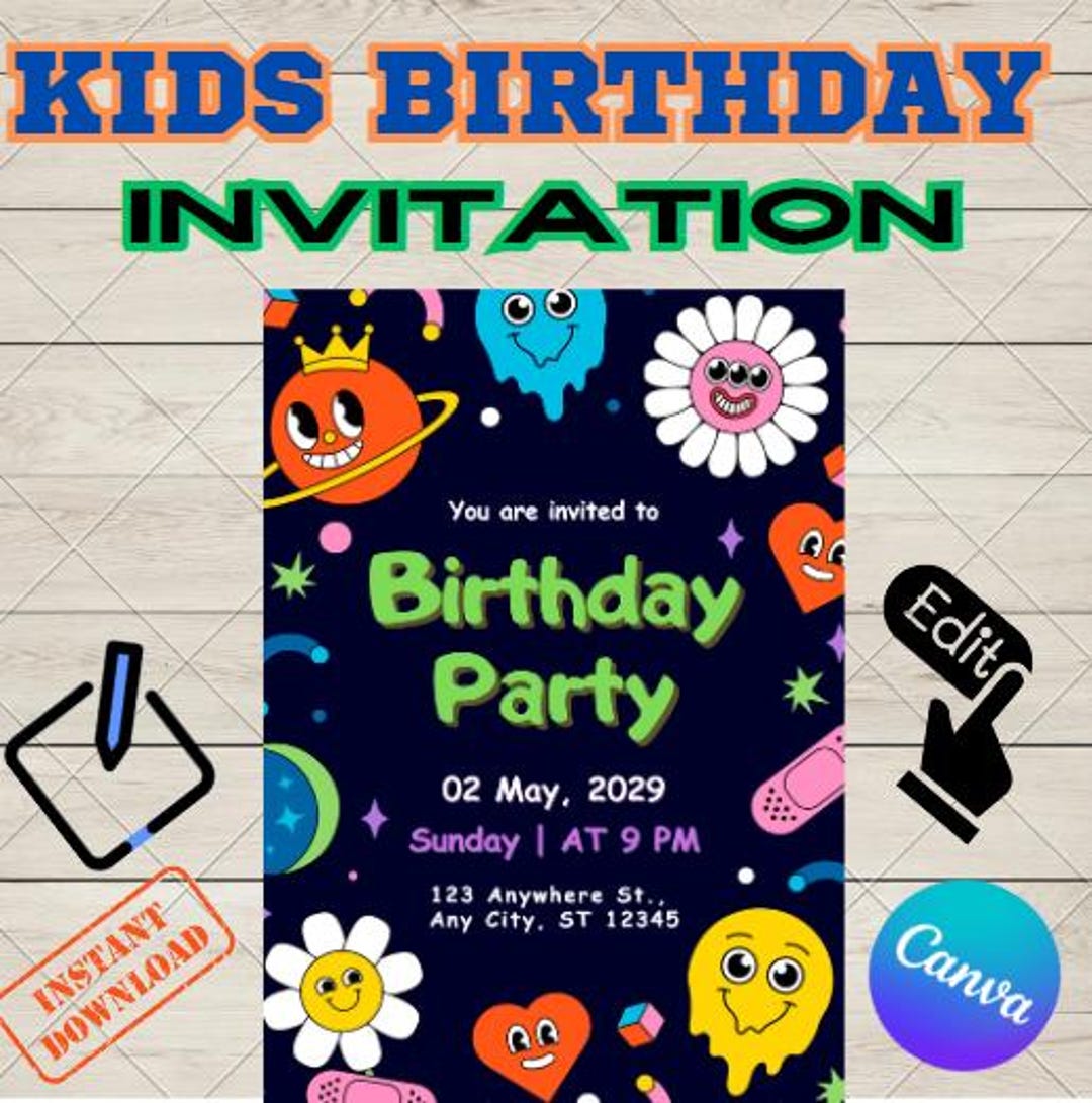 Colorful Modern Floral Birthday Party Invitation Editable Template ...