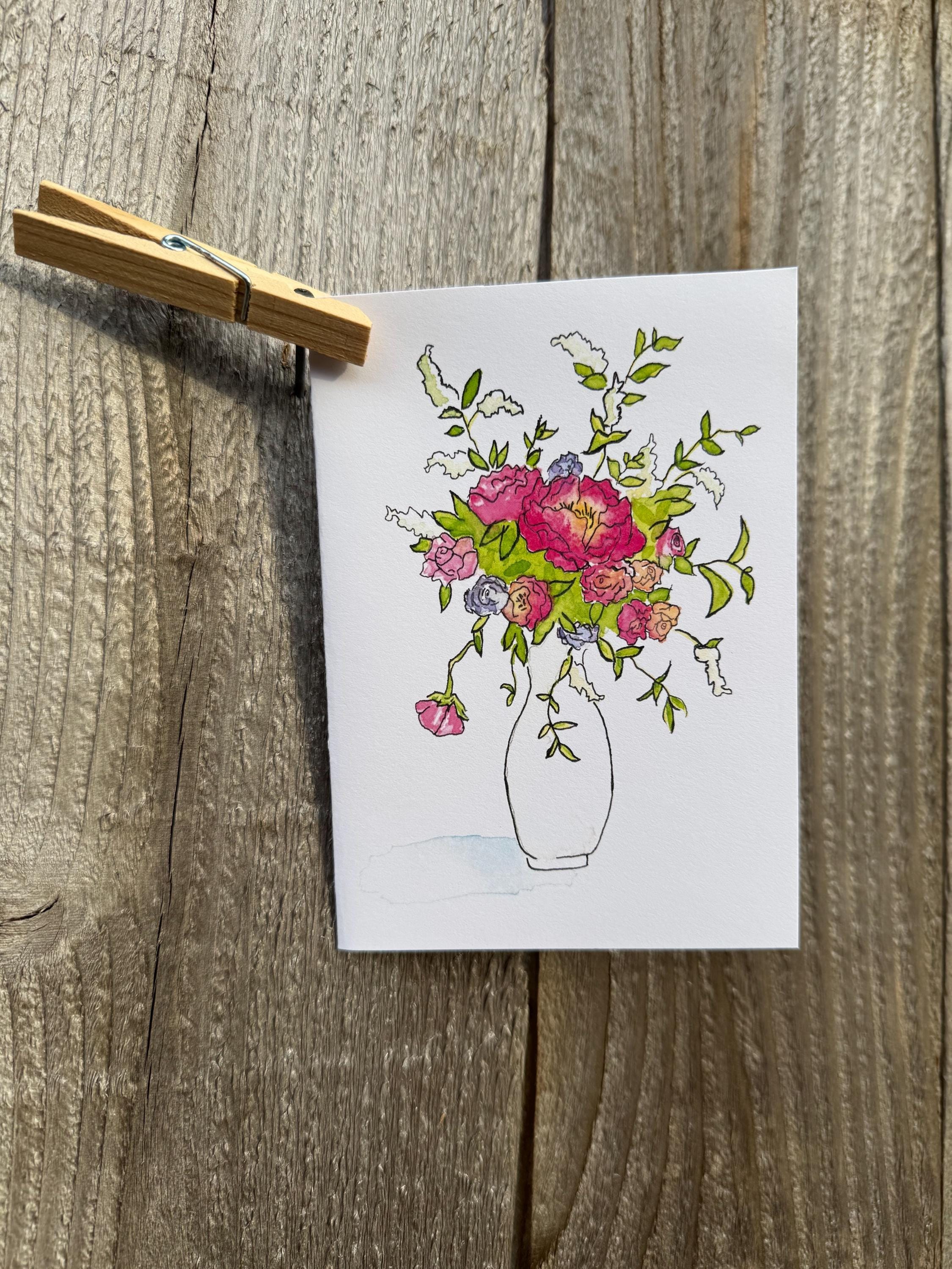 Watercolor Card - Flower Vase - Etsy