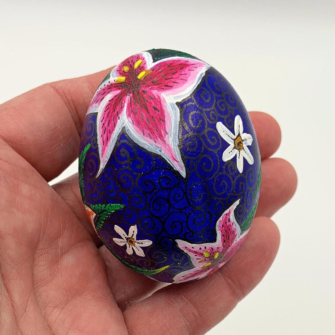 Hand Painted Chicken Egg, Pink and White Lilies, Easter Egg, Spring ...