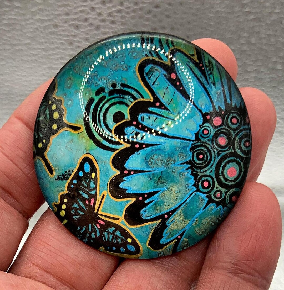 Glass Paperweight, Hand Painted Domed Paperweight, Original Art, 50mm ...