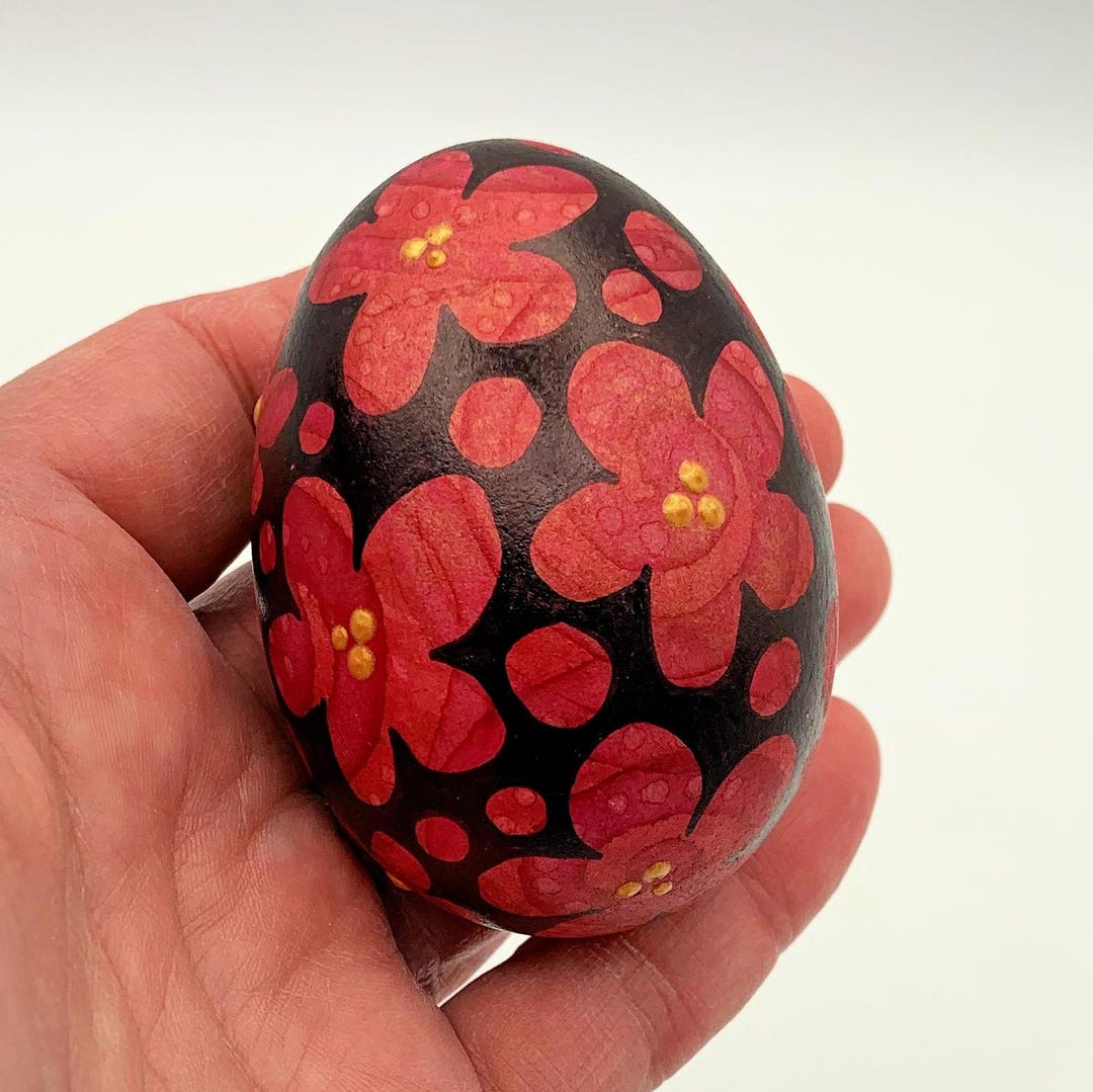 Hand Painted Duck Egg, Maroon Flowers With Gold Accents, Easter Egg ...