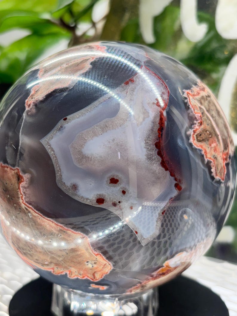 Volcano Agate Sphere 100mm, Natural Crystal Ball for Energy Healing and ...