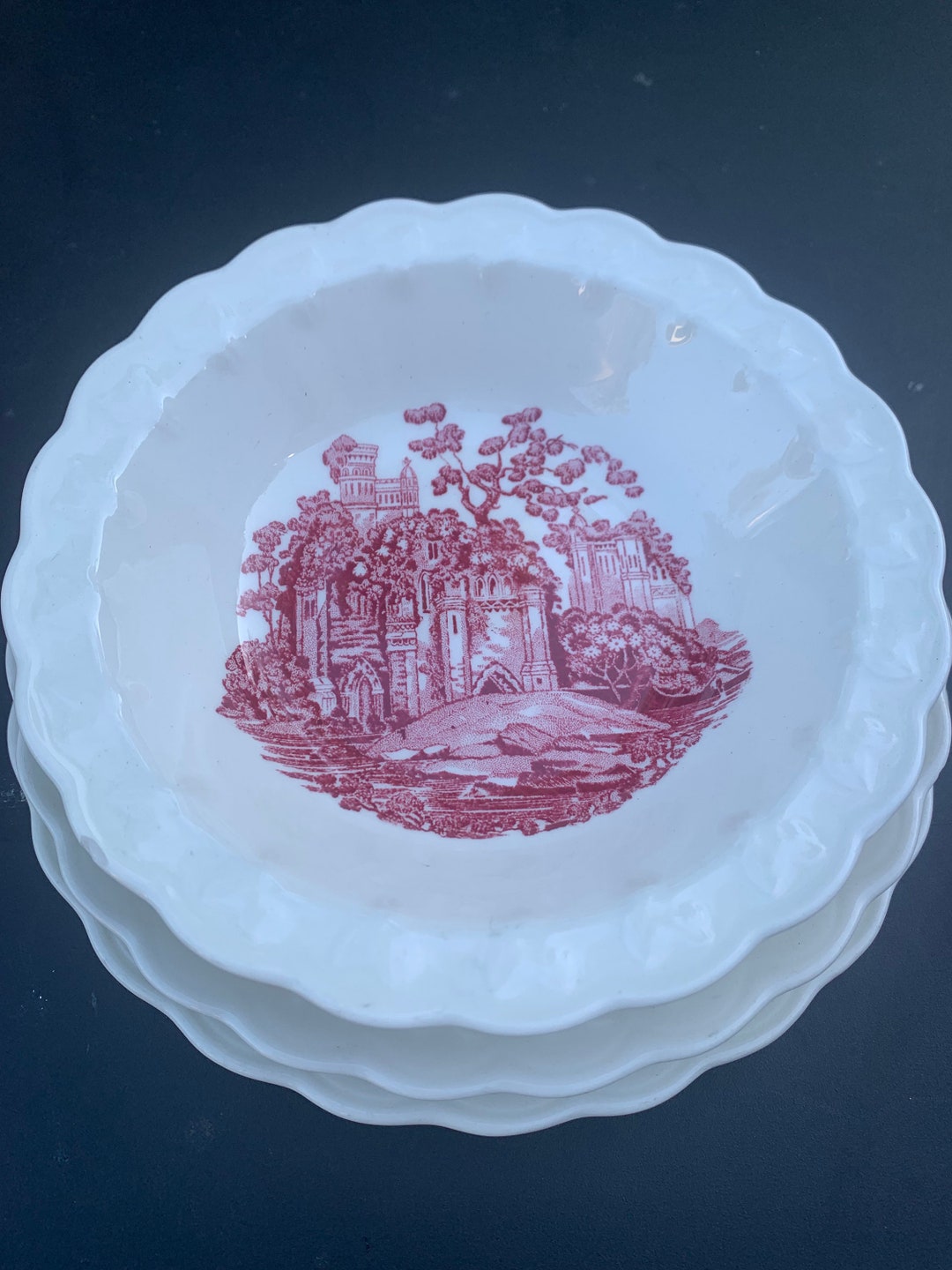 Vintage TST Pink Transferware Plates – Pastoral Abbey Scene, USA - Etsy