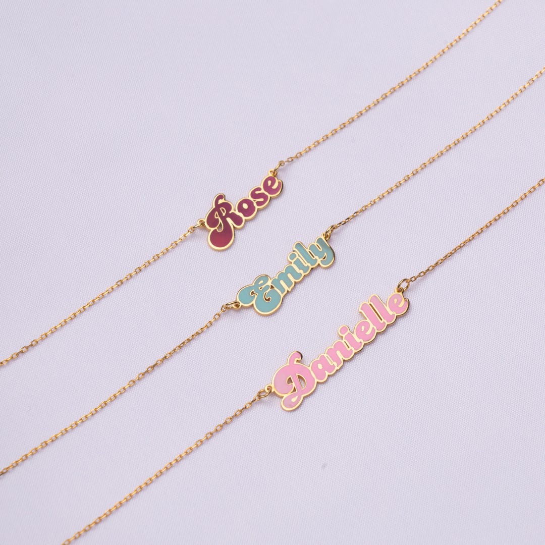 Dainty Colorful Name Necklace, Personalized Name Jewelry, Gold Name ...