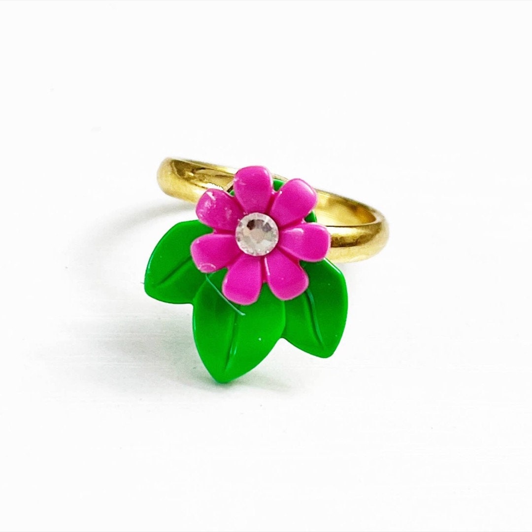 Handmade LEGO Pink Flower Adjustable Ring With Bling - Etsy