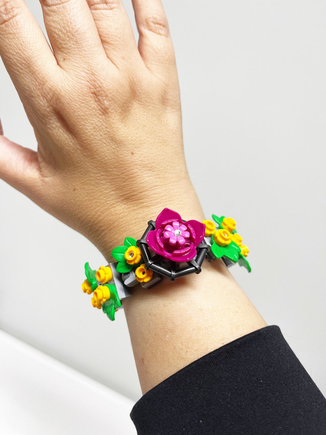 Handmade LEGO Pink Floral Adjustable Cuff Bracelet With Bling - Etsy
