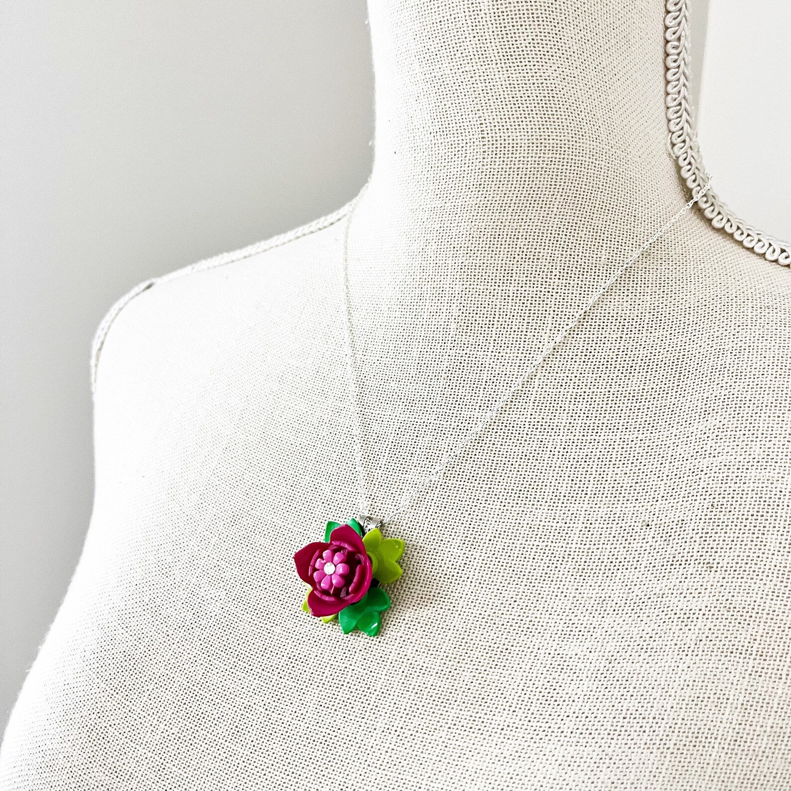Handmade LEGO Pink Flower With Leaves and Bling Pendant - Etsy