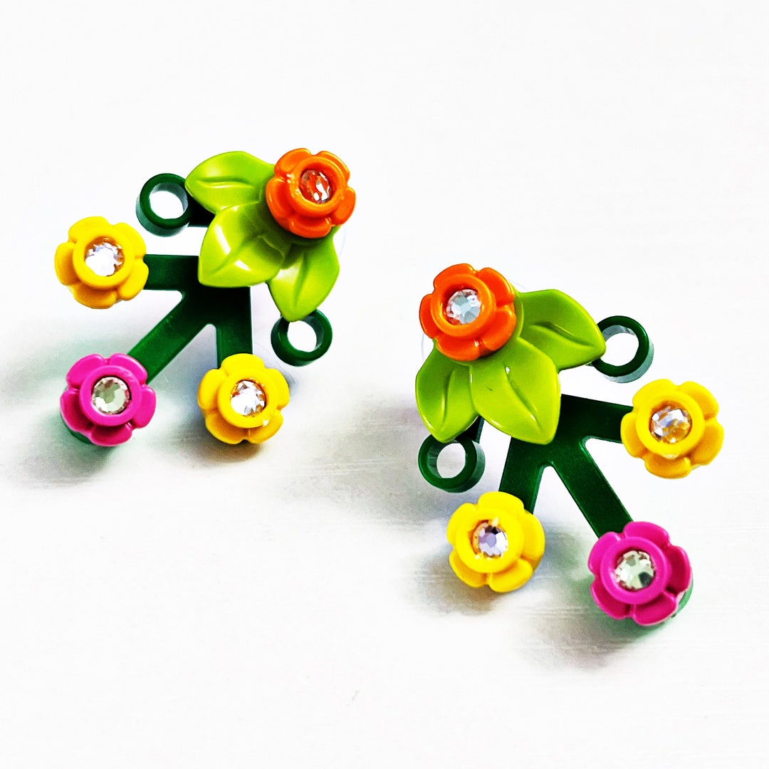 Handmade LEGO Flower Power & Bling Drop Chandelier Earrings - Etsy