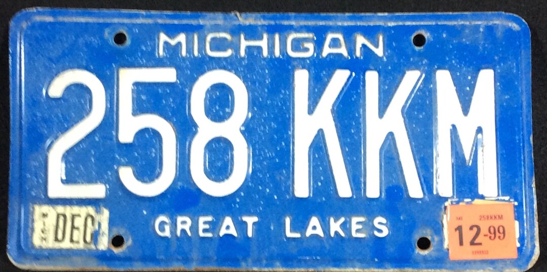 1999 Michigan Metal License Plate, Blue, White, Great Lake State ...