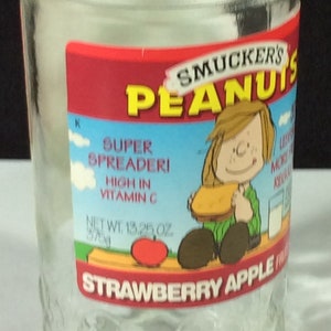 Peanuts Smuckers Jelly Jar, 1990's, Snoopy, Has Label and Lid, Charles ...