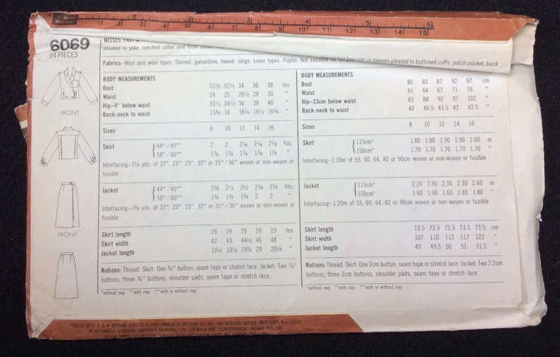 Simplicity Front Wrap Skirt and Unlined Jacket Pattern 6069 | Etsy