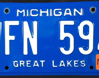 1999 Michigan Metal License Plate, Blue, White, Great Lake State ...