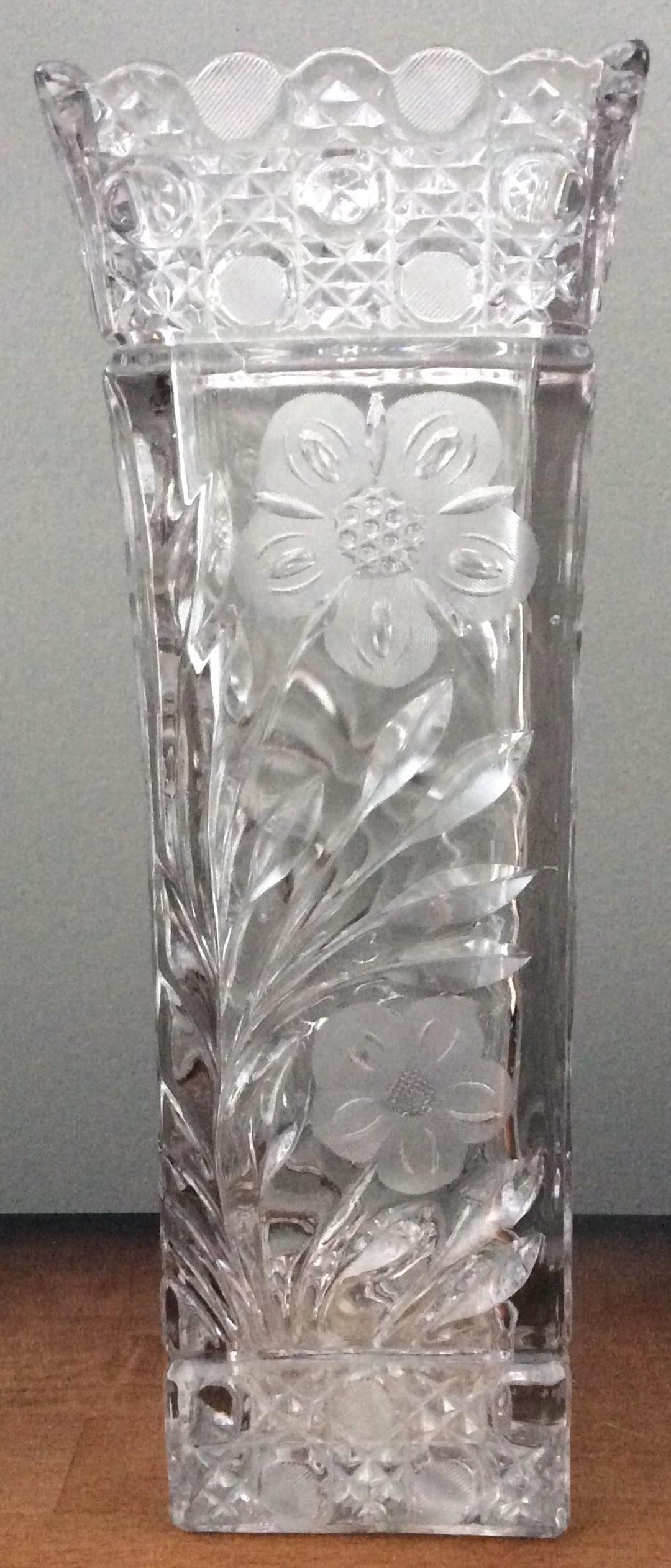 12 Inch Innovation Mckee Glass Vase, Squared, #410, Cut and Pressed, Floral, Flowers, Hobnail ...