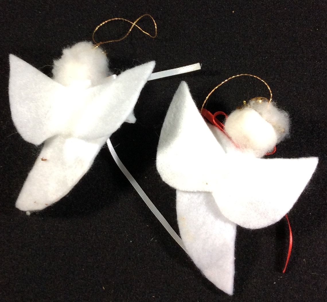 Two Handmade Felt Angel Ornaments Felt Ribbon Wood Bead - Etsy