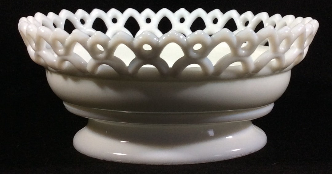 Westmoreland Milk Glass Reticulated Footed Oval Basket With Lace Edge ...