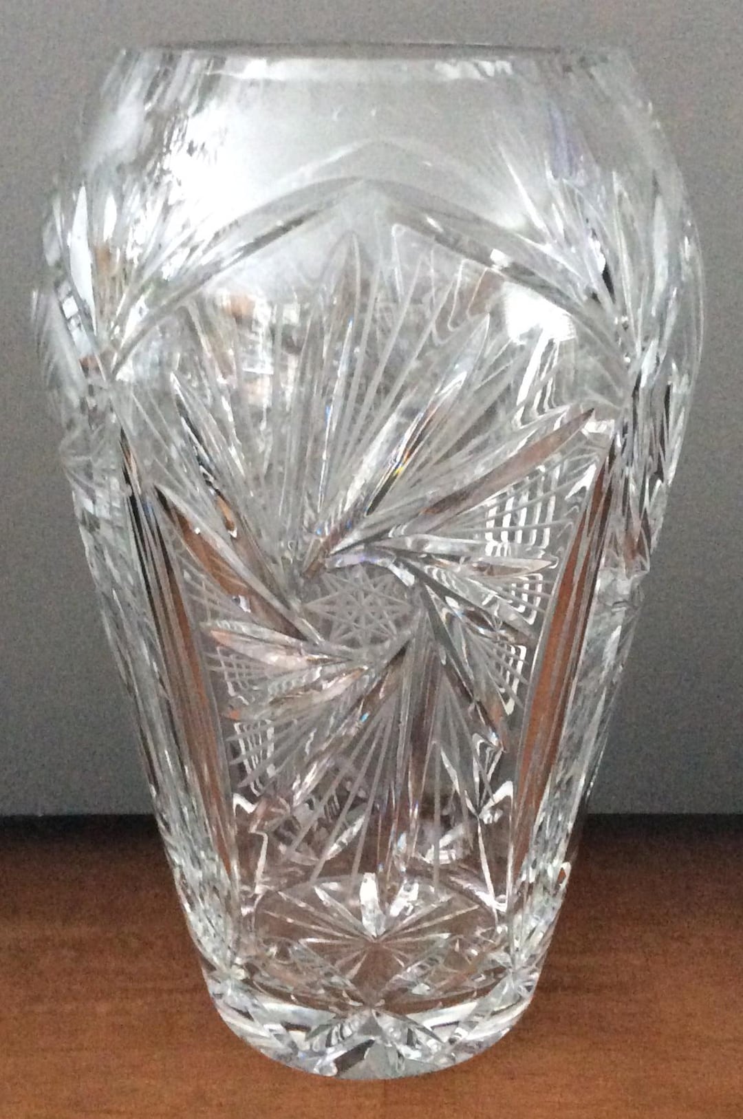 Large Heavy 24 % Lead Crystal Vase, 12 Inches Tall, Deep Cut, Starburst ...