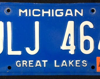 1999 Michigan Metal License Plate, Blue, White, Great Lake State ...