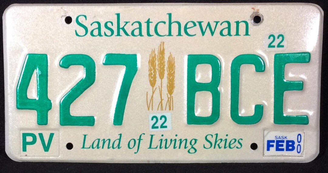 2000 Metal Saskatchewan License Plate, Beige, Green, Automobile, Auto ...