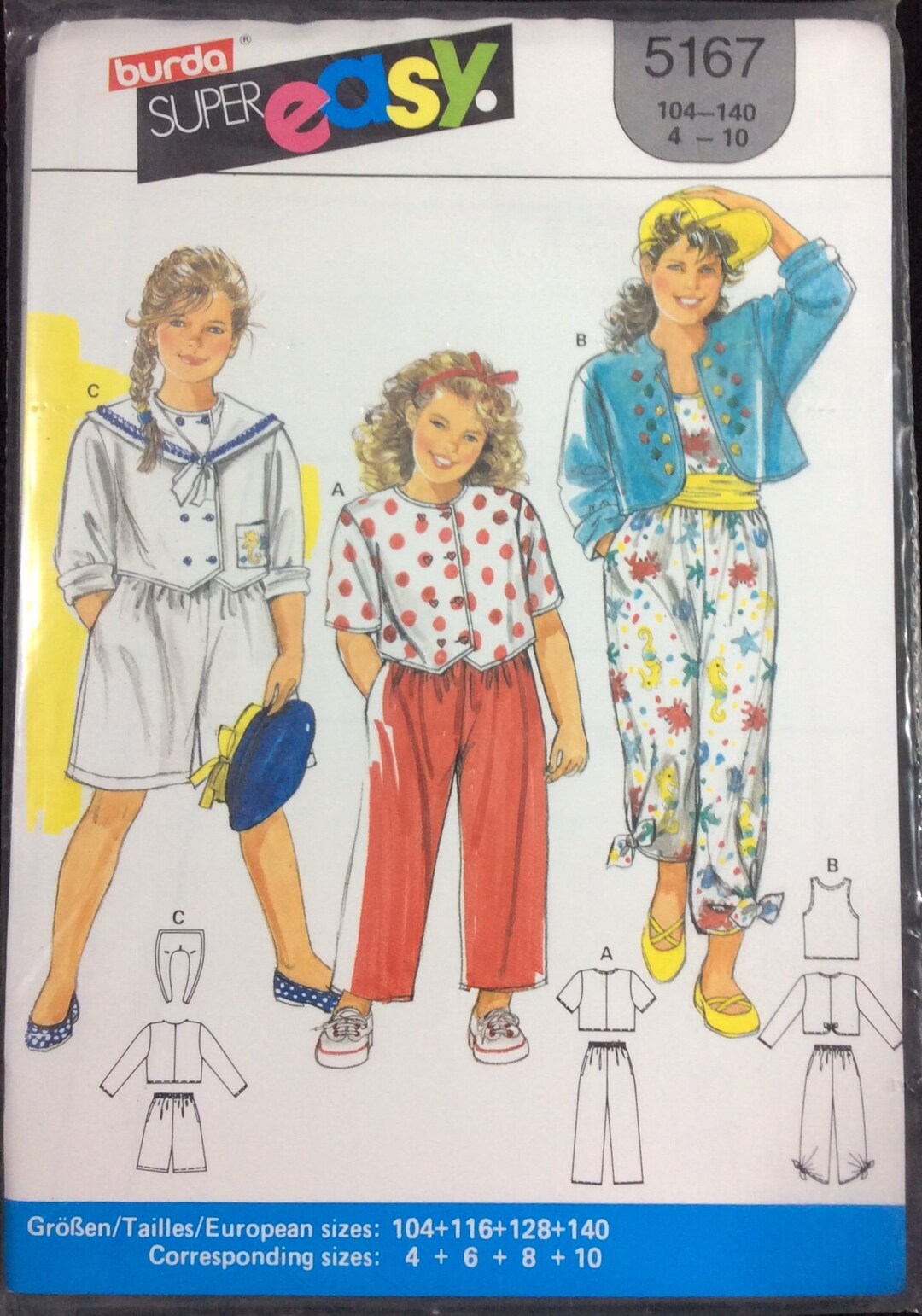 Burda Super Easy Girl's Shorts, Pants, Shirt, Jacket, Sailor Collar ...