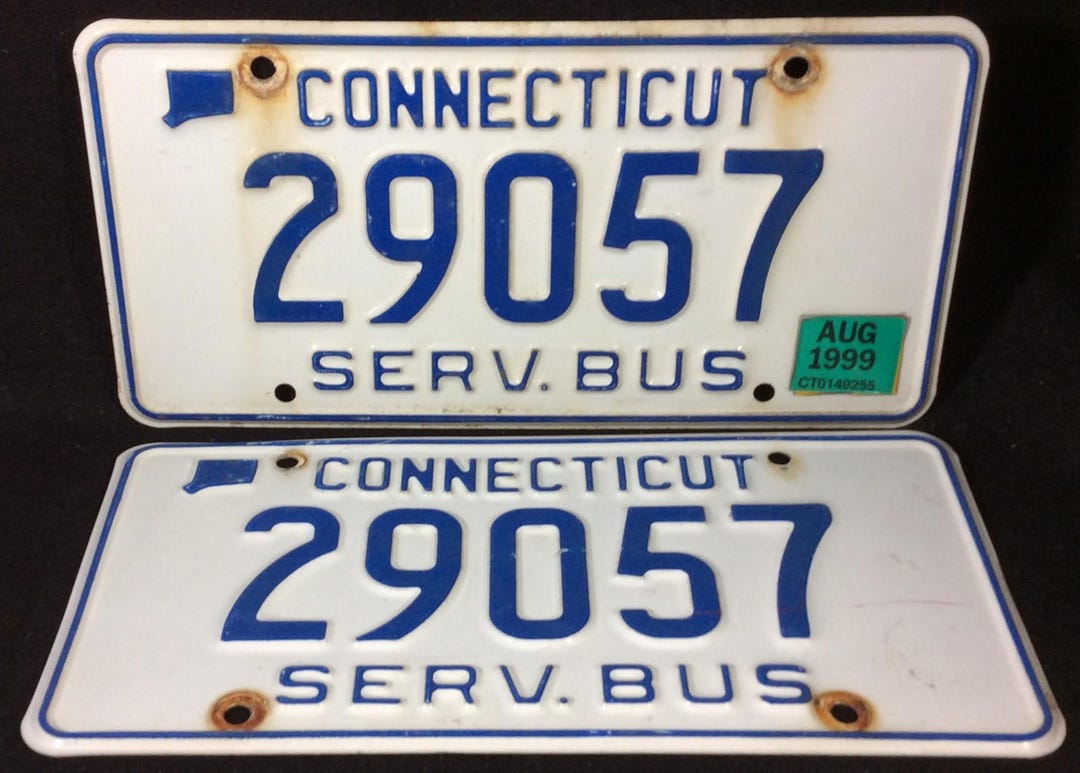 1999 Front and Back Connecticut Metal License Plates, White, Blue ...