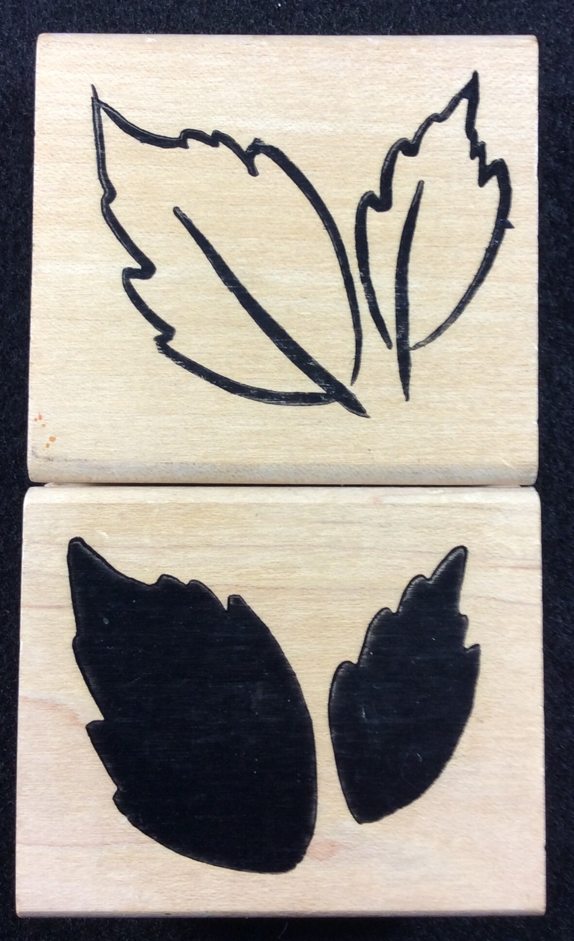 Outline Leaves and Solid Leaves Set of Two Wood Mounted Rubber Stamp by ...