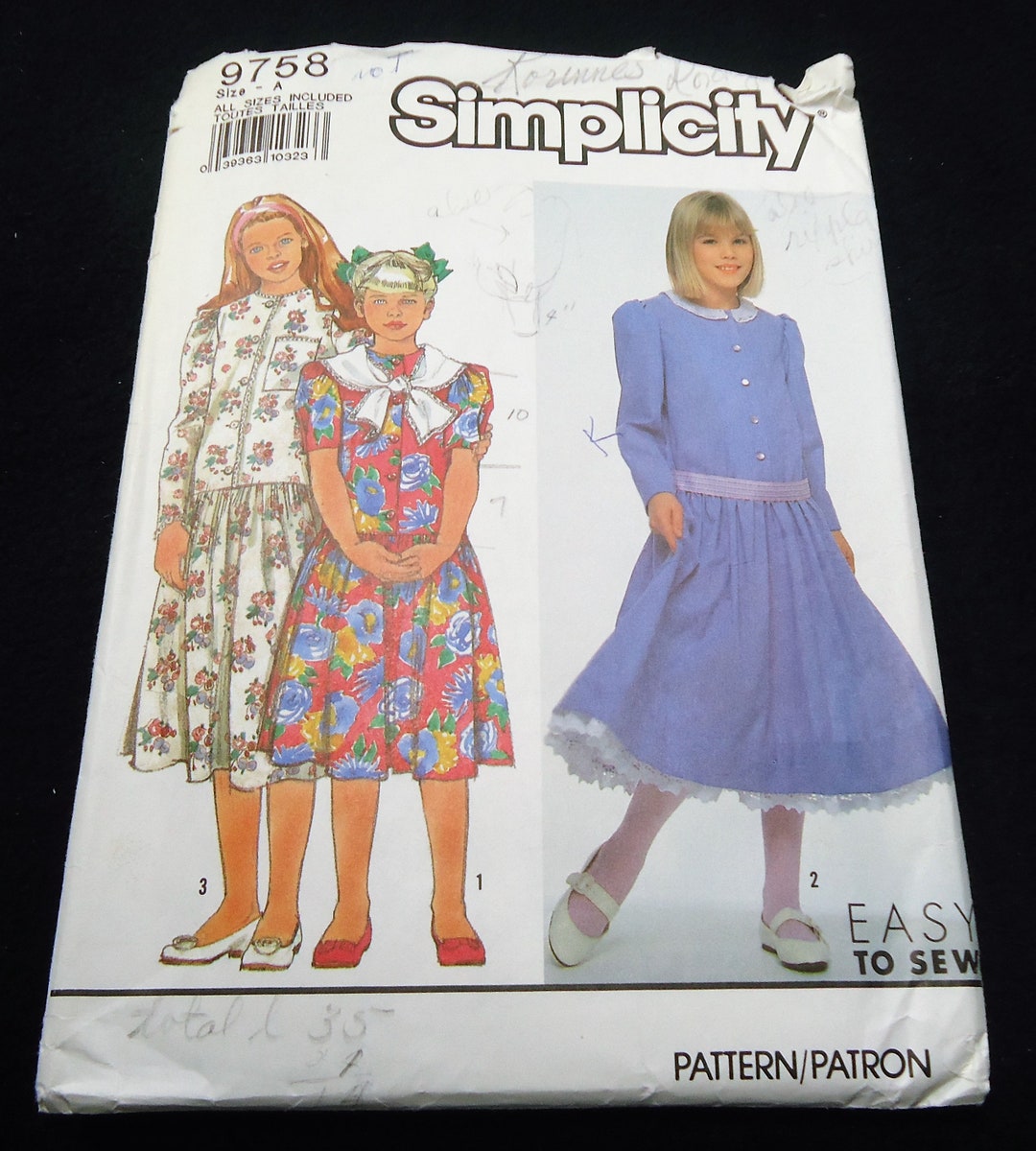 Simplicity Girls' Dress Pattern 9758 Size 7,8,10,12, 14 - Etsy